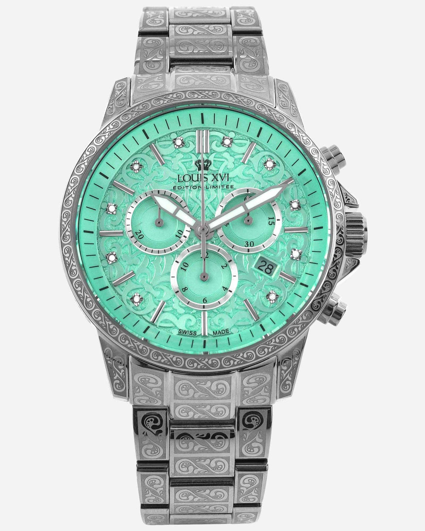 Montre élégante argentée vert menthe - Collection Palais Royal | LOUIS XVI